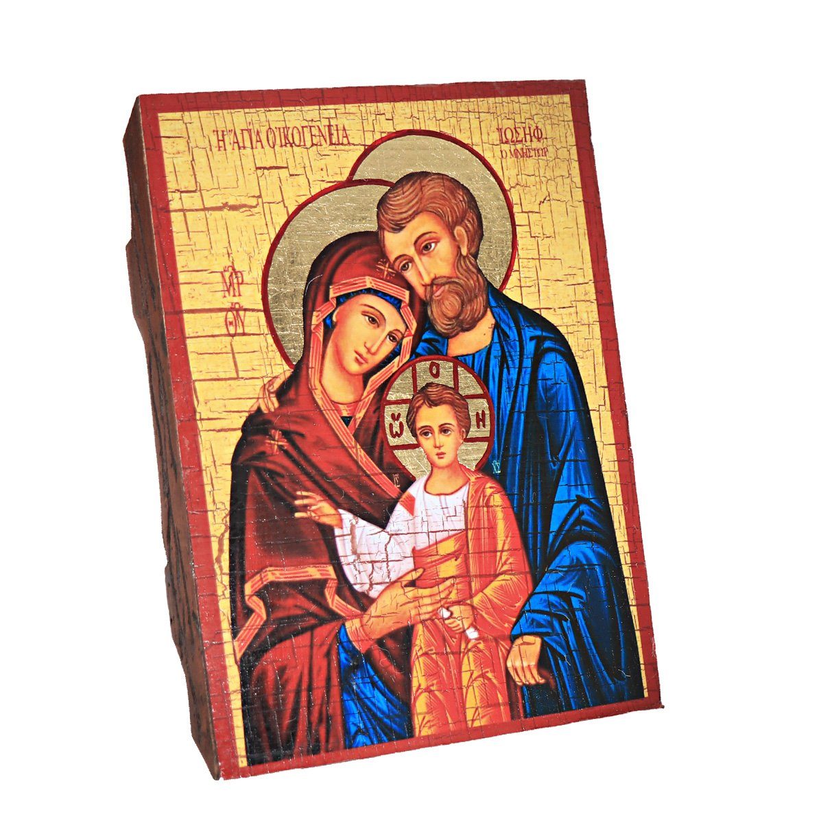 NKlaus Bild Heilige Familie, Christliche Holz Ikone Versiegelt 16x12,5cm Handgefer, Religion