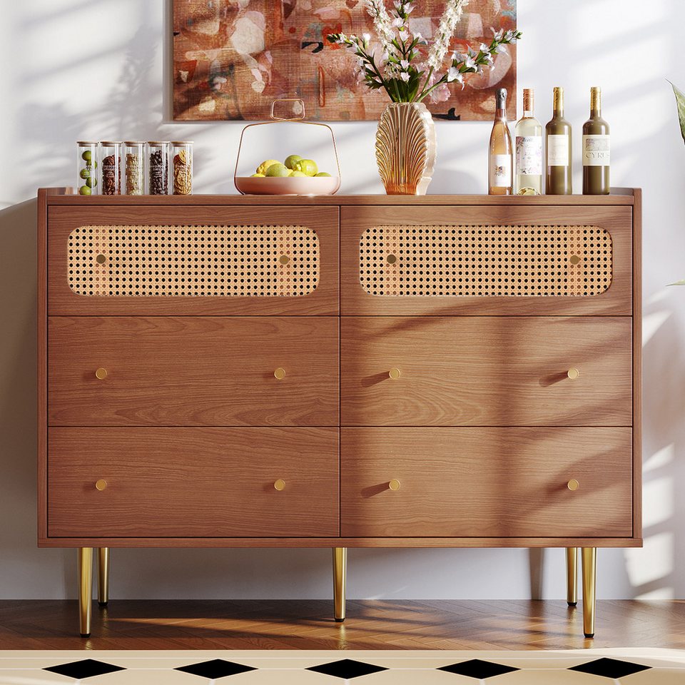 Ideasy Schubkastenkommode Kommode Rattan Sideboard Mit 6 Schubladen