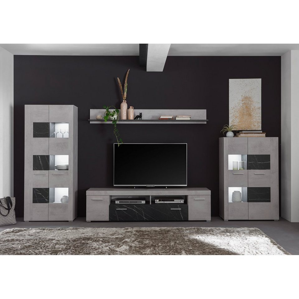 Lomadox Wohnwand Mora 61 4 St 4 Tlg Tv In Stein Grau Mit Marmor