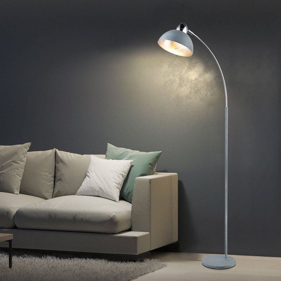Globo Led Bogenlampe Stehleuchte Grau Retro Wohnzimmerleuchte Stehend