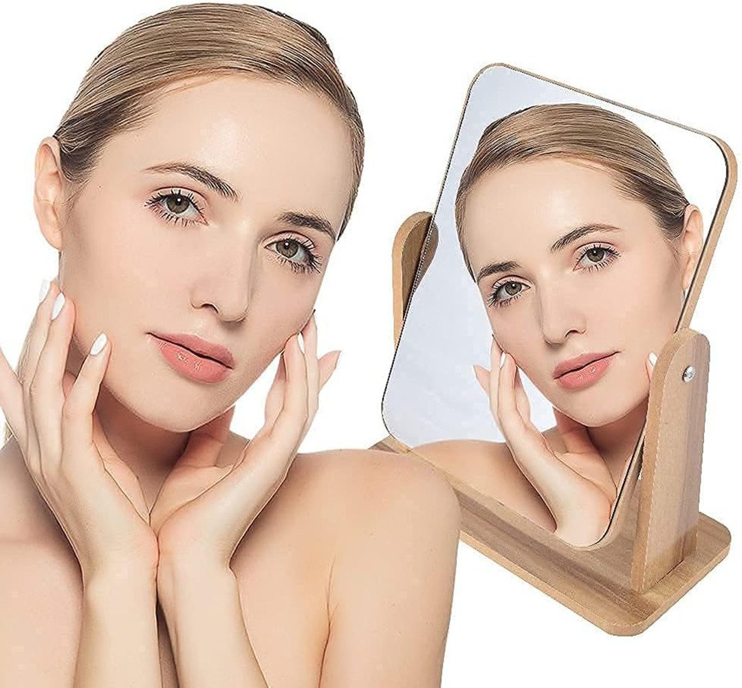 SinLaw Kosmetikspiegel Holzspiegel, 360 Grad tragbarer verstellbarer ...