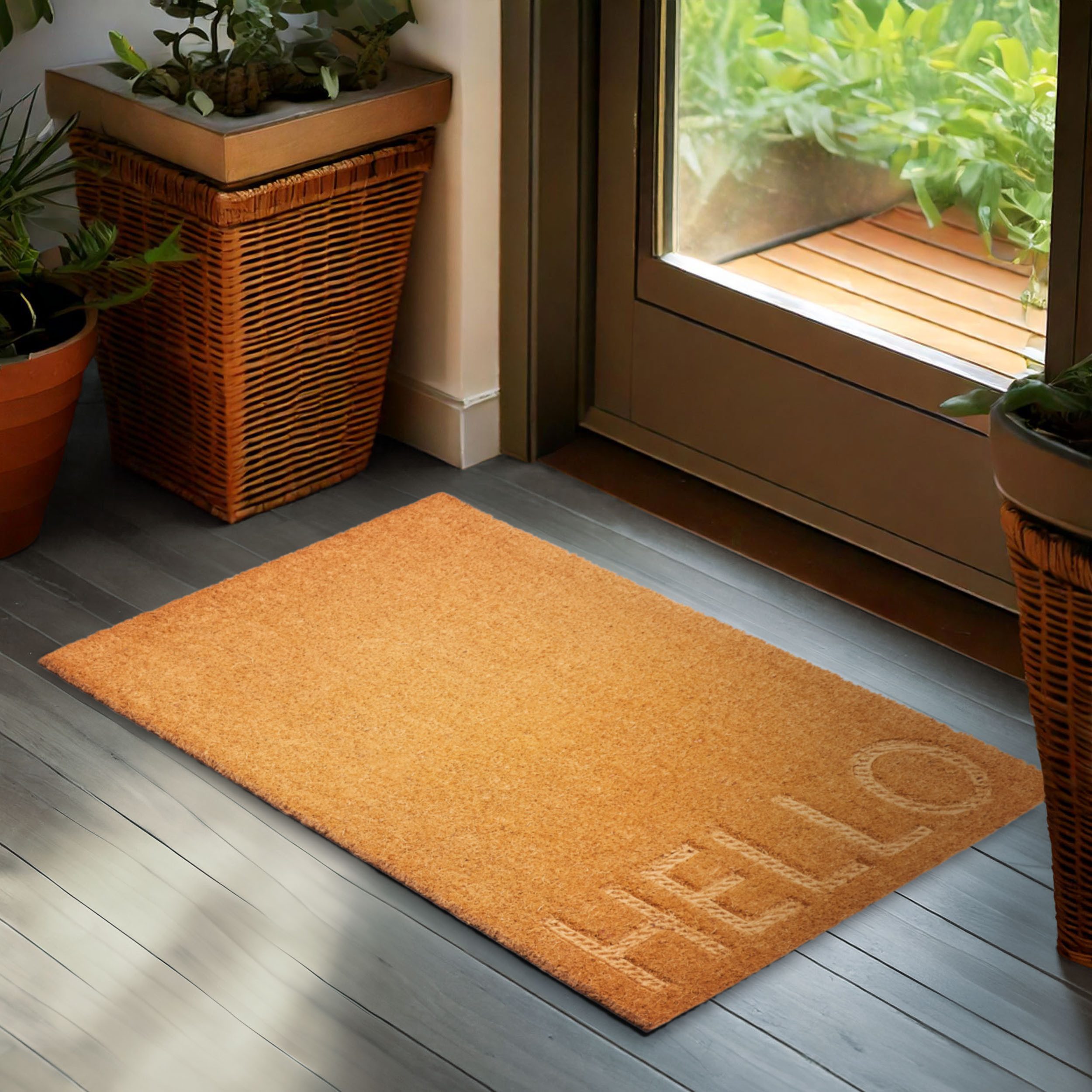 BRUBAKER Fußmatte Hello - 45 x 75 cm Schmutzfangmatte aus 100% Kokos - 3D Fußabtreter ...