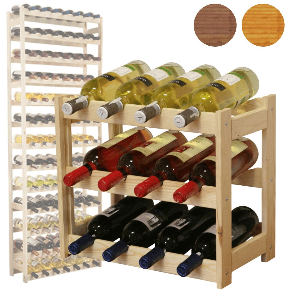 Modo24 Weinregal Flaschenregal Holzregal Flaschenständer Varianten 12 bis 77 Flaschen, RW1 ...