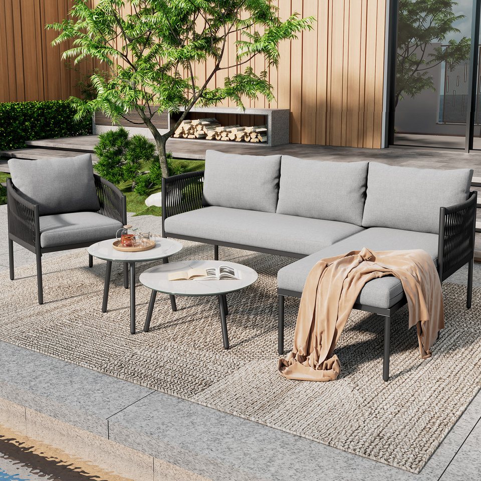 Ulife Gartenlounge Set Gartenmöbel Set Balkonset Ecksofa Einzelsitz