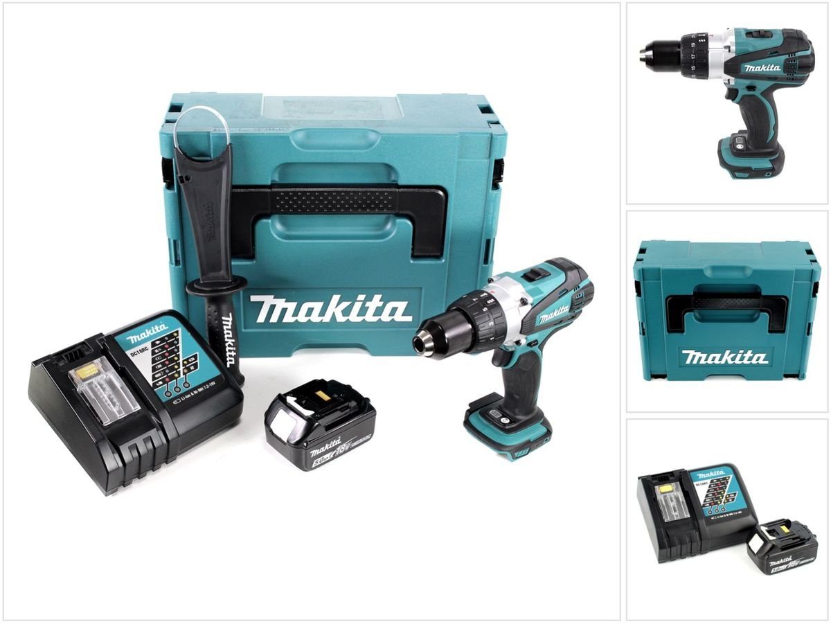 Makita Akku-Schrauber DDF 458 RT1J 18V Akku Bohrschrauber 91 Nm im Makpac mit 1x BL 1850 B