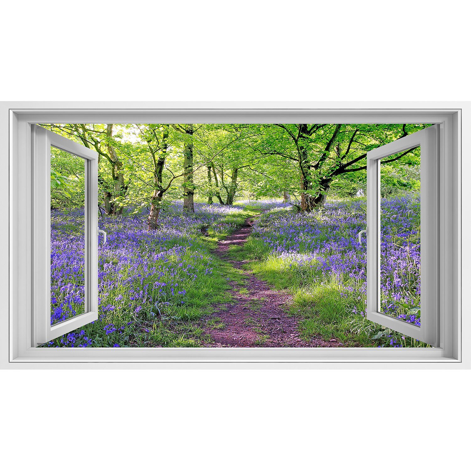 islandburner Leinwandbild Fensterblick Blue Bells Wald in Schottland Sagenhafter Effekt Wandbild