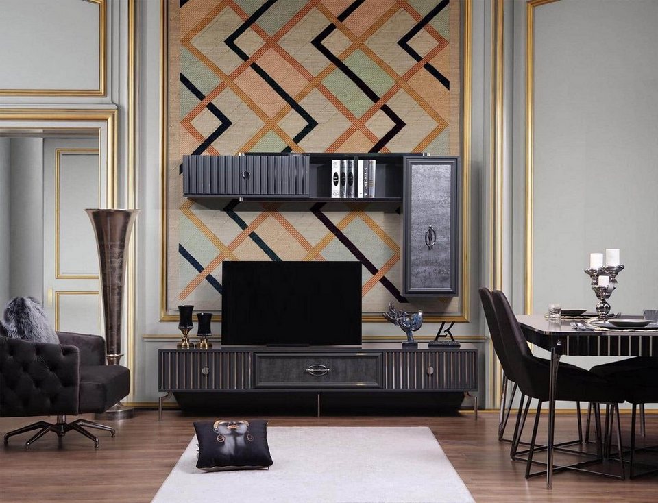 Jvmoebel Wohnwand Luxus Wohnwand Wohnzimmer Sideboard Rtv Regal Wände