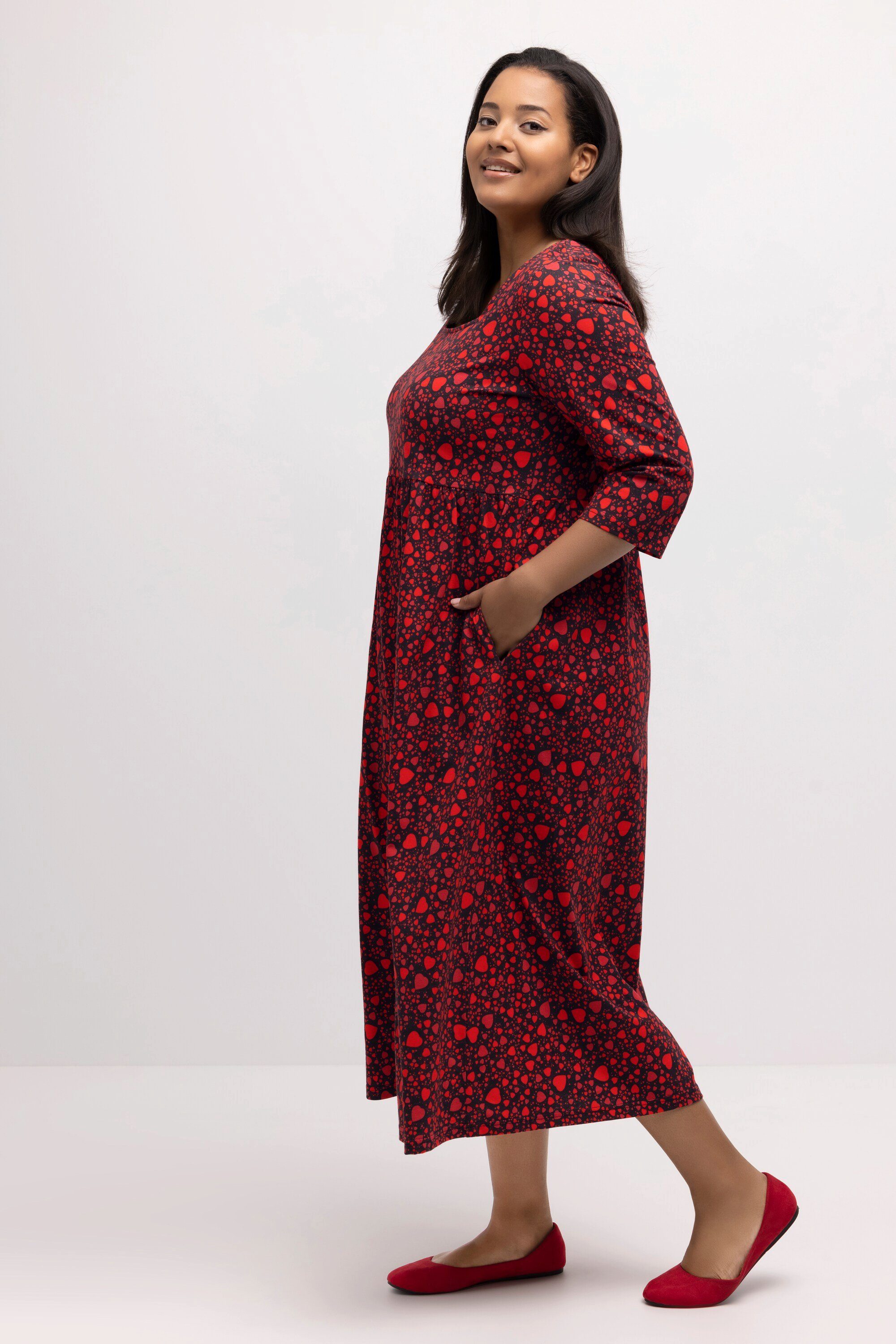 Ulla Popken Sommerkleid Midikleid Muster Carré Ausschnitt 34 Arm