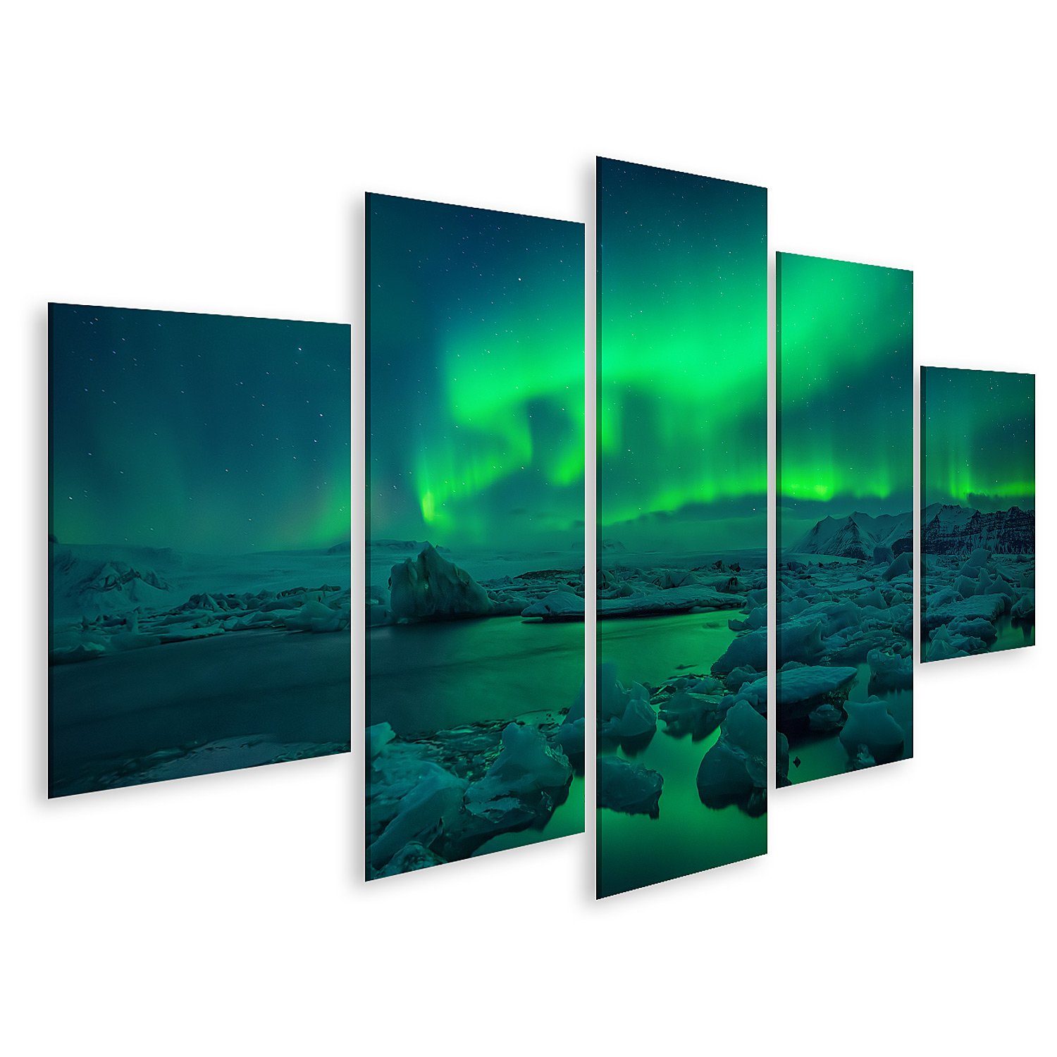 islandburner Leinwandbild Bild auf Leinwand Aurora Borealis über Jokulsarlon Gletscher Lagune Is