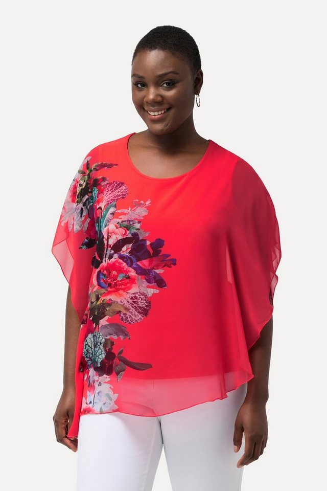 Ulla Popken Longbluse Chiffonbluse Doppellagig Rundhals Halbarm