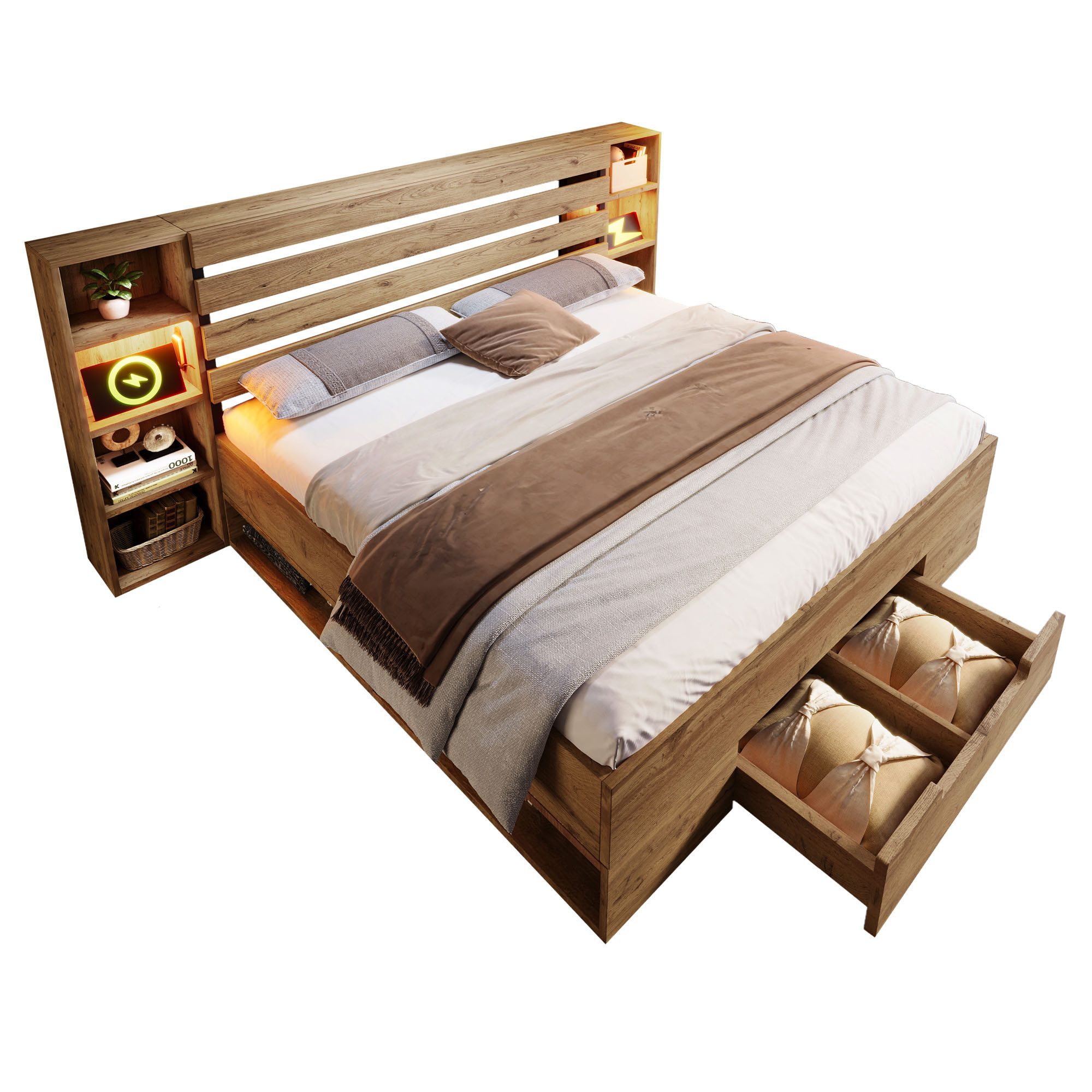 Tavilaecon Holzbett Doppelbett Mit Led Beleuchtung Usb C Anschluss