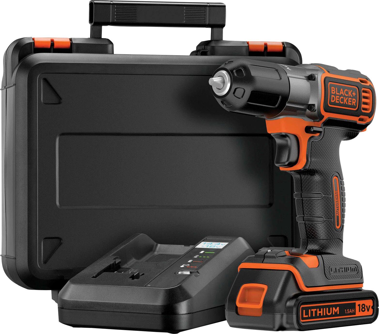 Black + Decker Akku-Bohrschrauber ASD18K, max. 800 U/min, (5-tlg), mit ...