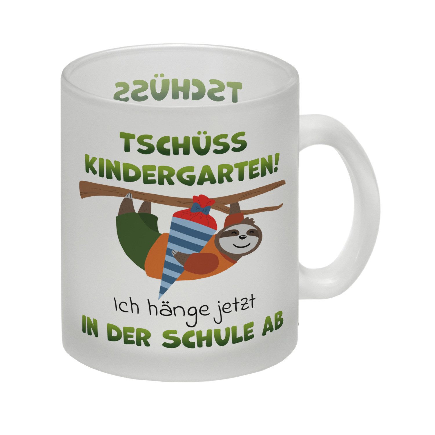 speecheese Tasse Tschüss Kindergarten Faultier Glas Tasse für die Einschulung, Hochwertiger ...