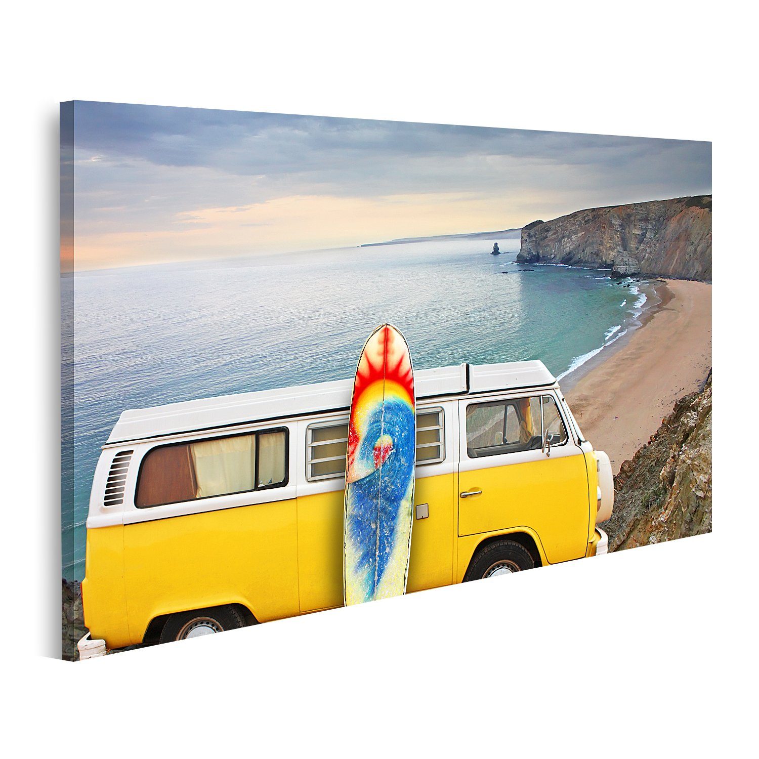 islandburner Leinwandbild Bild auf Leinwand Van Surfbrett Strand Wandbild Poster Kunstdruck Bild