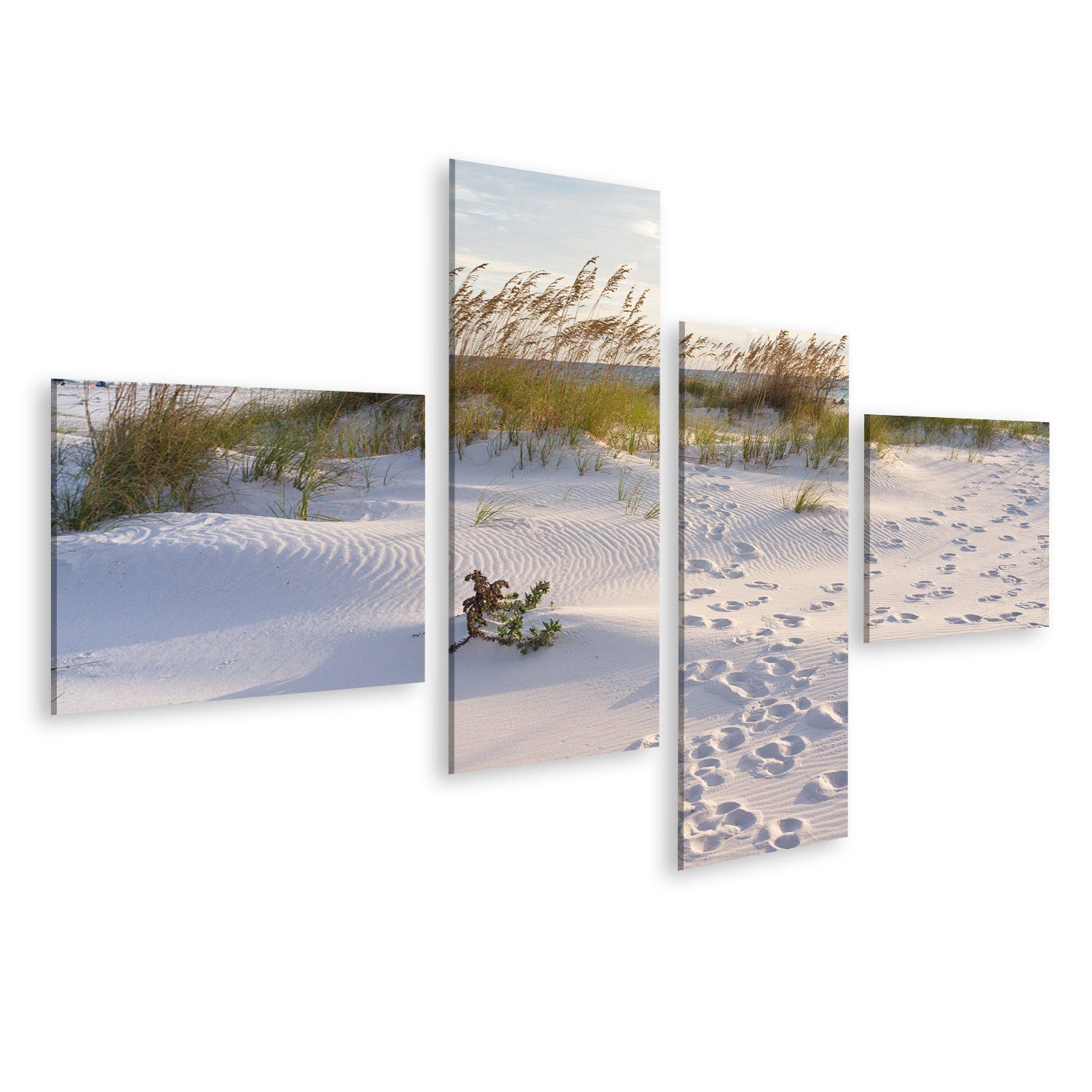 islandburner Leinwandbild Bild auf Leinwand Fußabdrücke Dünen Sonnenuntergang Wandbild Poster Ku