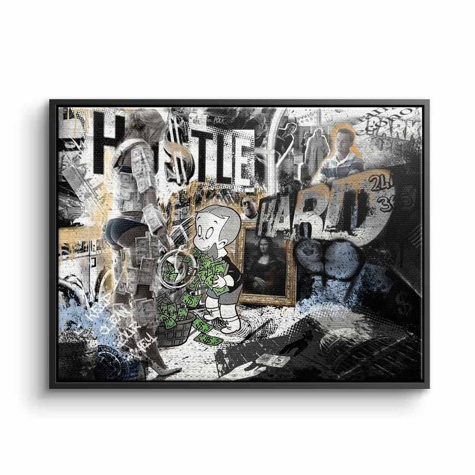Dotcomcanvas® Leinwandbild Premium Motivationsbild Hustle Hard Geld