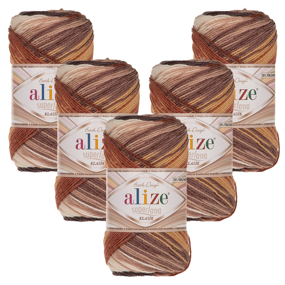 Alize 5 x ALIZE Superlana KLASIK BATIK 3380 Häkelwolle, 280 m, Handstrickgarn,Strickgarn