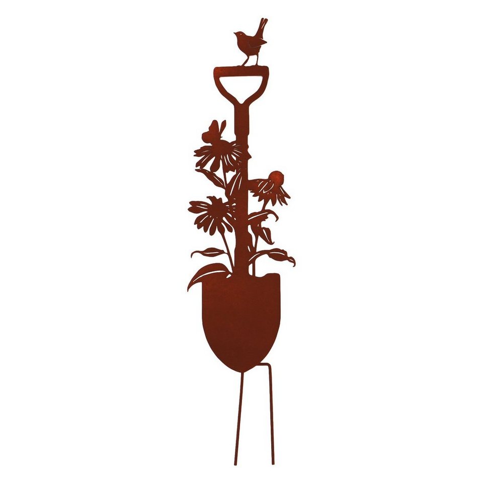 Unus Garden Gartenstecker Gartenstecker Spaten Mit Blumen Rostoptik