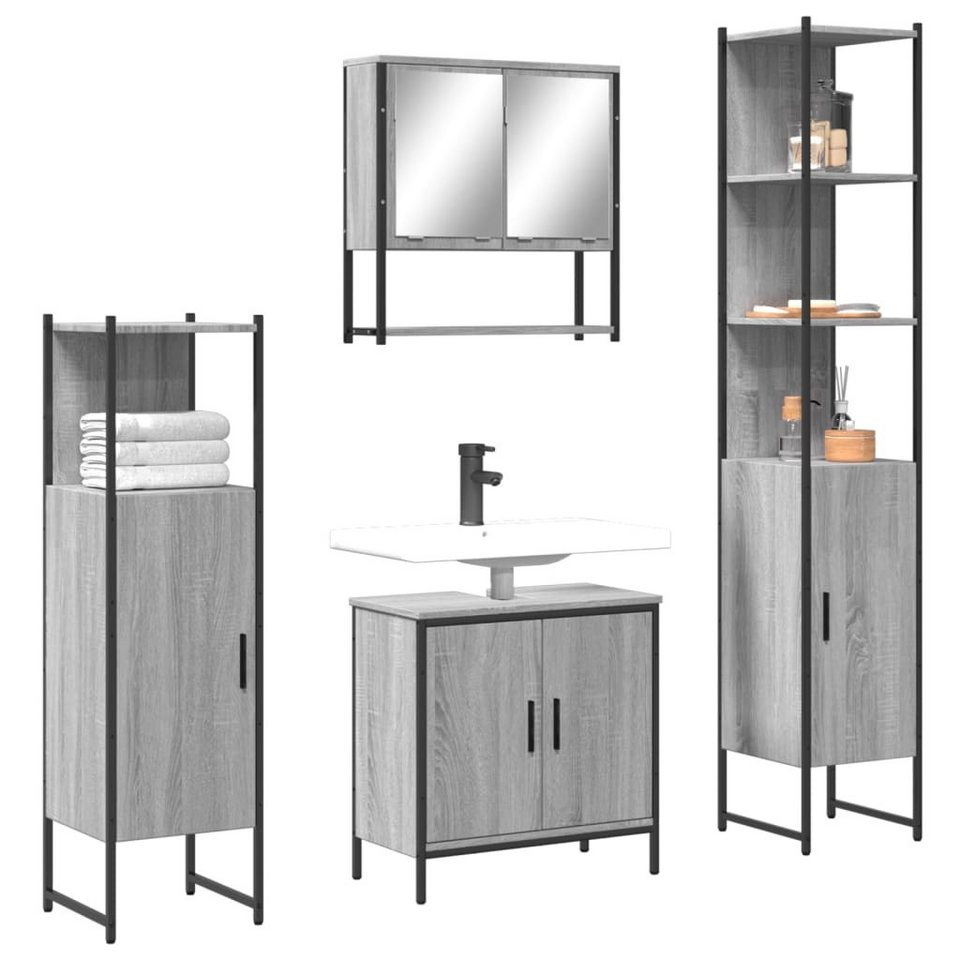 Vidaxl Badezimmer Set 4 Tlg Badmöbel Set Grau Sonoma Holzwerkstoff 1 St