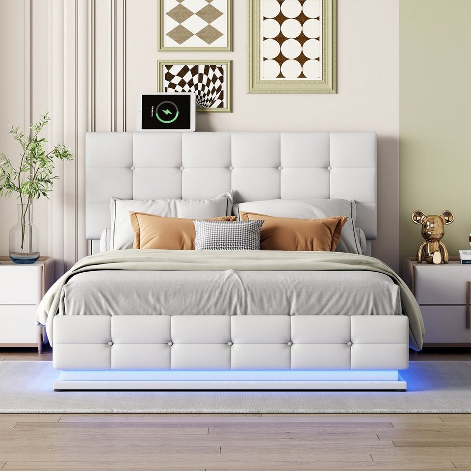 Celya Polsterbett Doppelbett Polsterbett 140x200 Cm Mit Led Beleuchtung