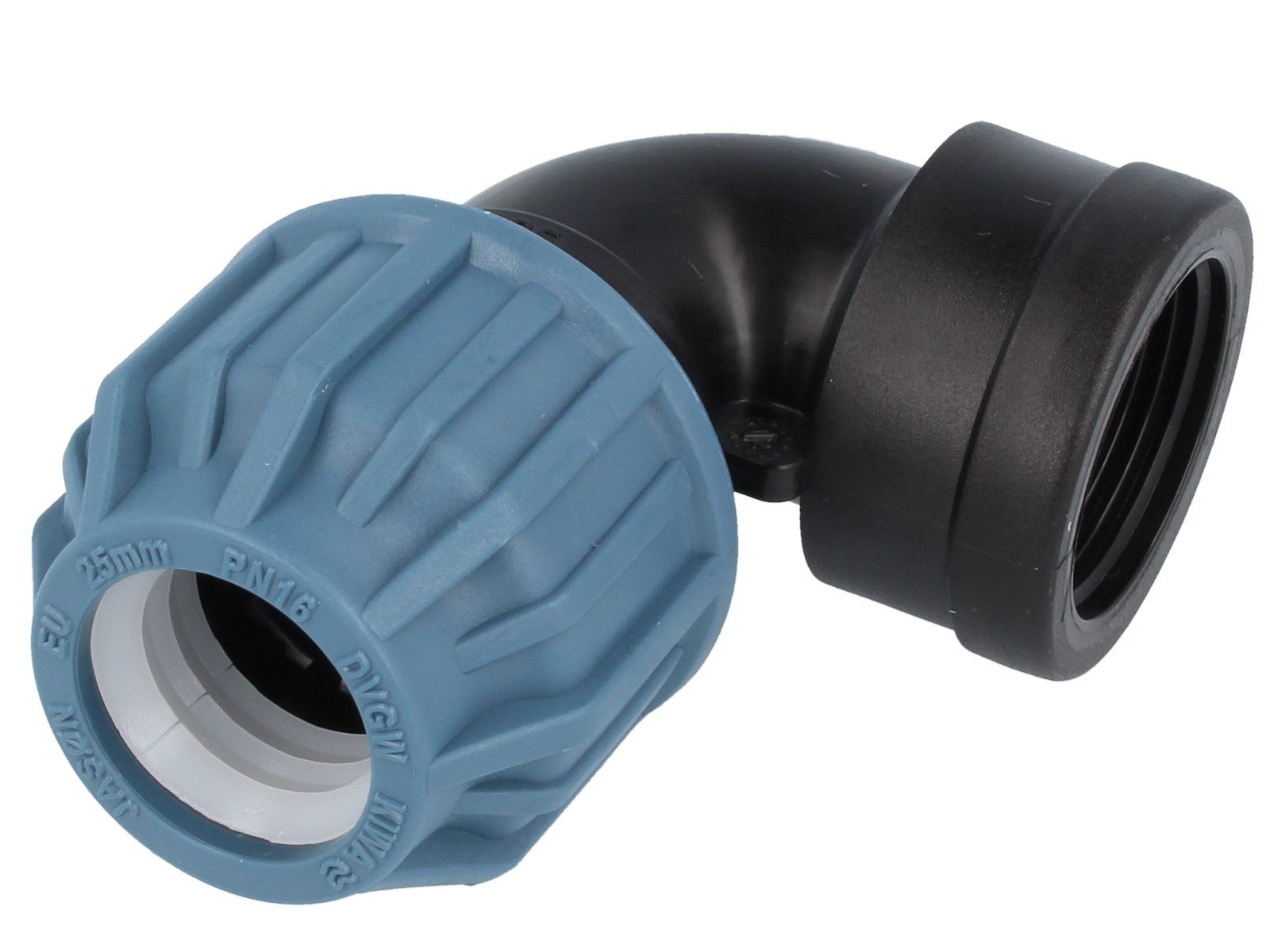 Mega Group Rohrverbinder PP-Klemmverbinder 90° Winkel mit IG - für PE-Rohr - DVGW zugelassen