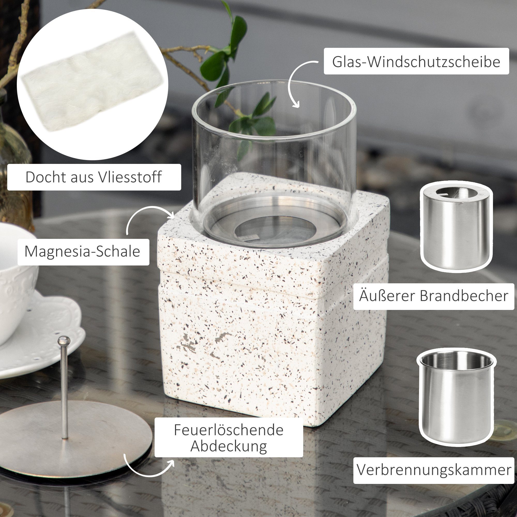 Outsunny Tischfeuer Tisch Feuerschale für Indoor und Outdoor (Tragbare ...