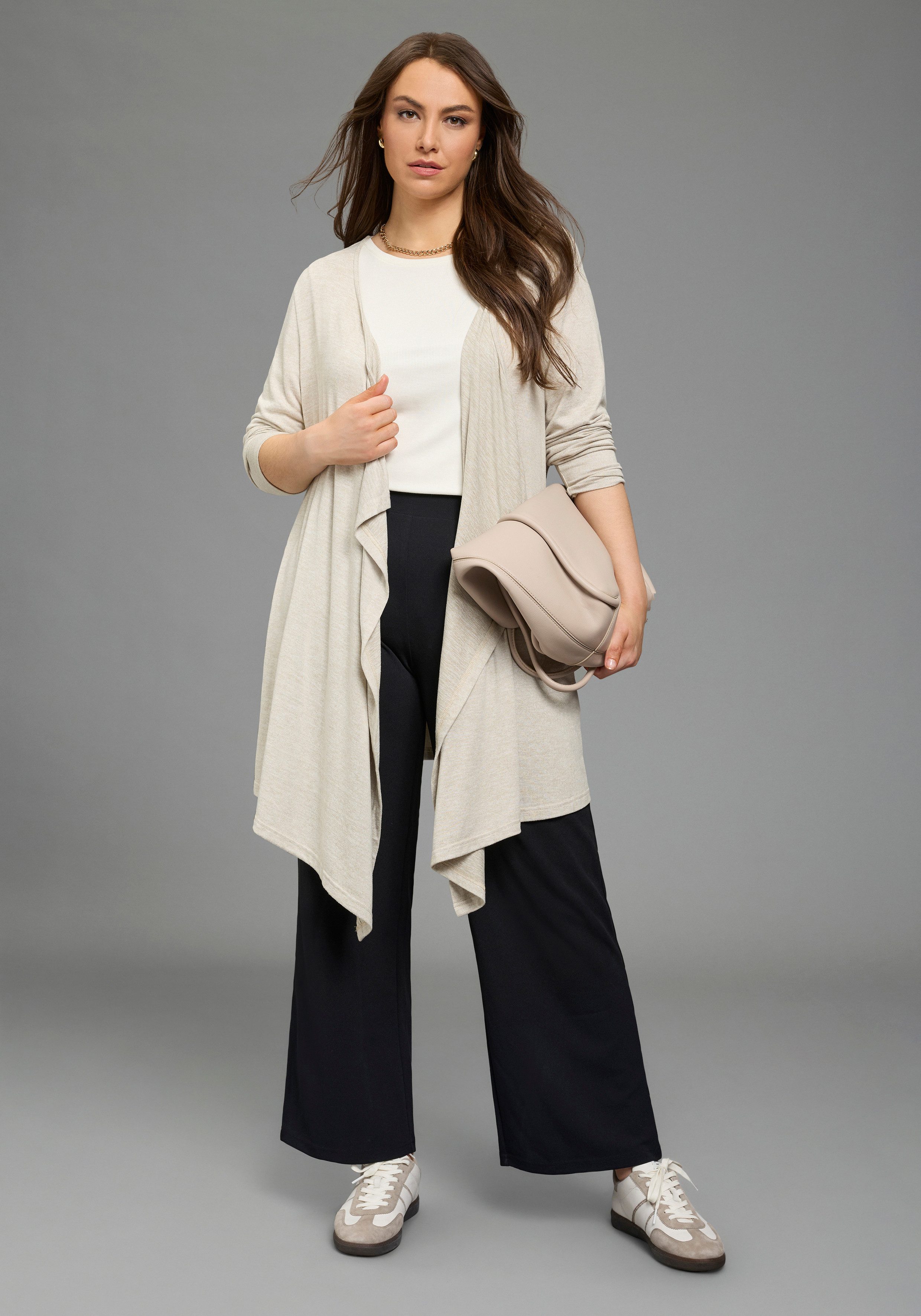 Laura Scott CURVE Strickjacke mit Wasserfallausschnitt, Langarm-Design ...