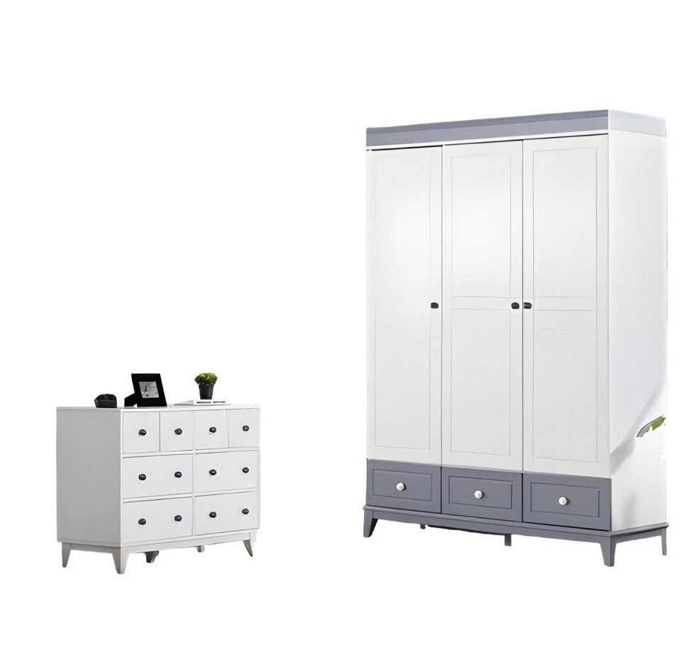 Jvmoebel Jugendzimmer Set Weiß Kinderschrank Kommode Holz Kindermöbel