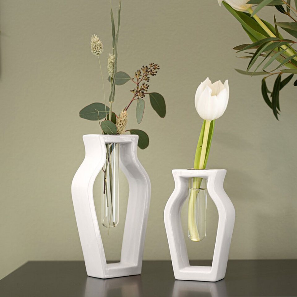 Home Trends24de Dekovase Vase Deko Porzellan Weiß Vase Schlicht