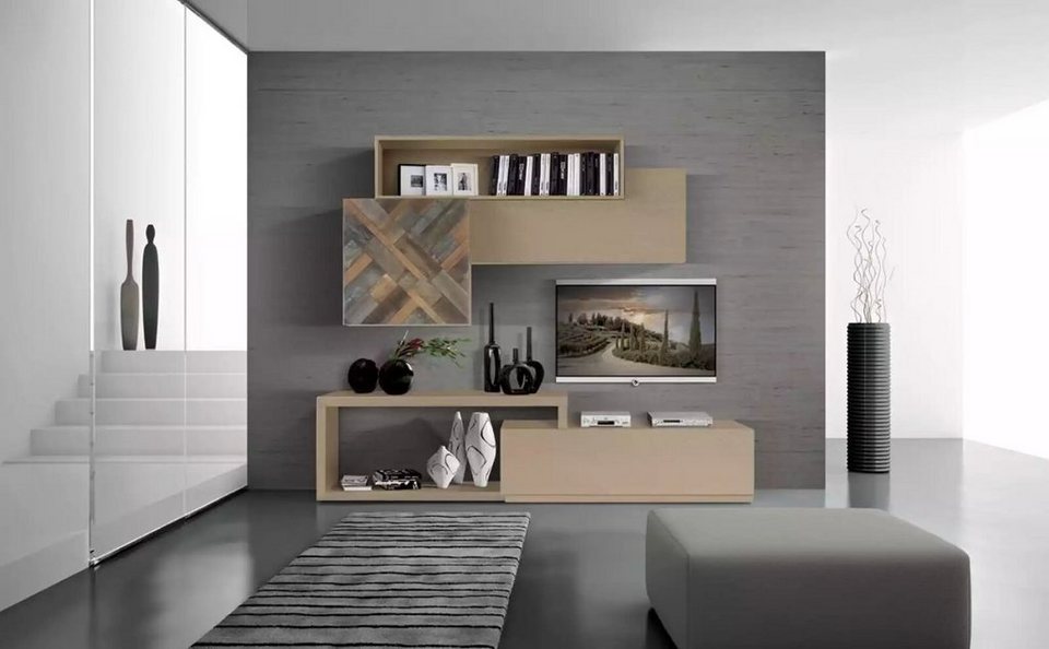 Jvmoebel Wohnwand Modern Wohnwand Tv Lowboard Wandregale Wohnzimmer