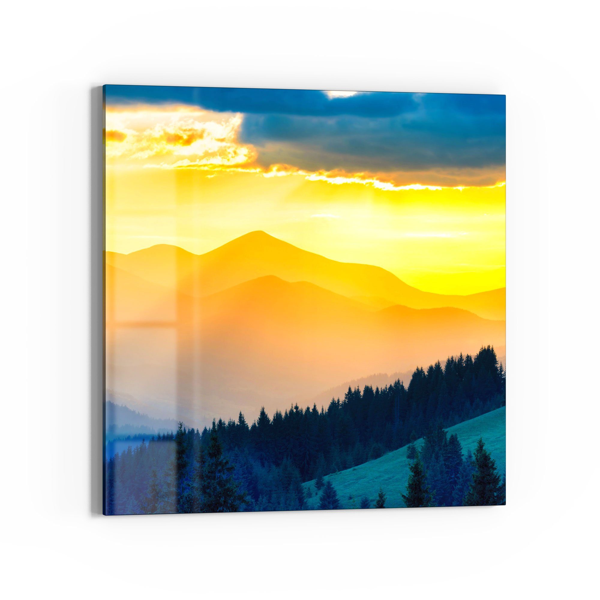 DEQORI Glasbild 'Sonnenuntergang in Bergen', 'Sonnenuntergang in Bergen', Glas Wandbild Bild ...