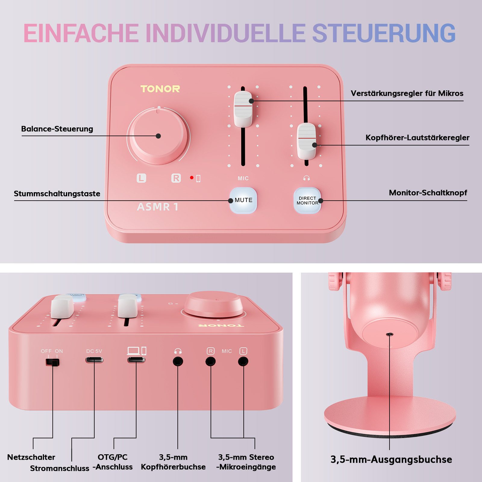 TONOR Podcast Mikrofon Set mit Audio Interface, ASMR Mikrofon, Audio ...
