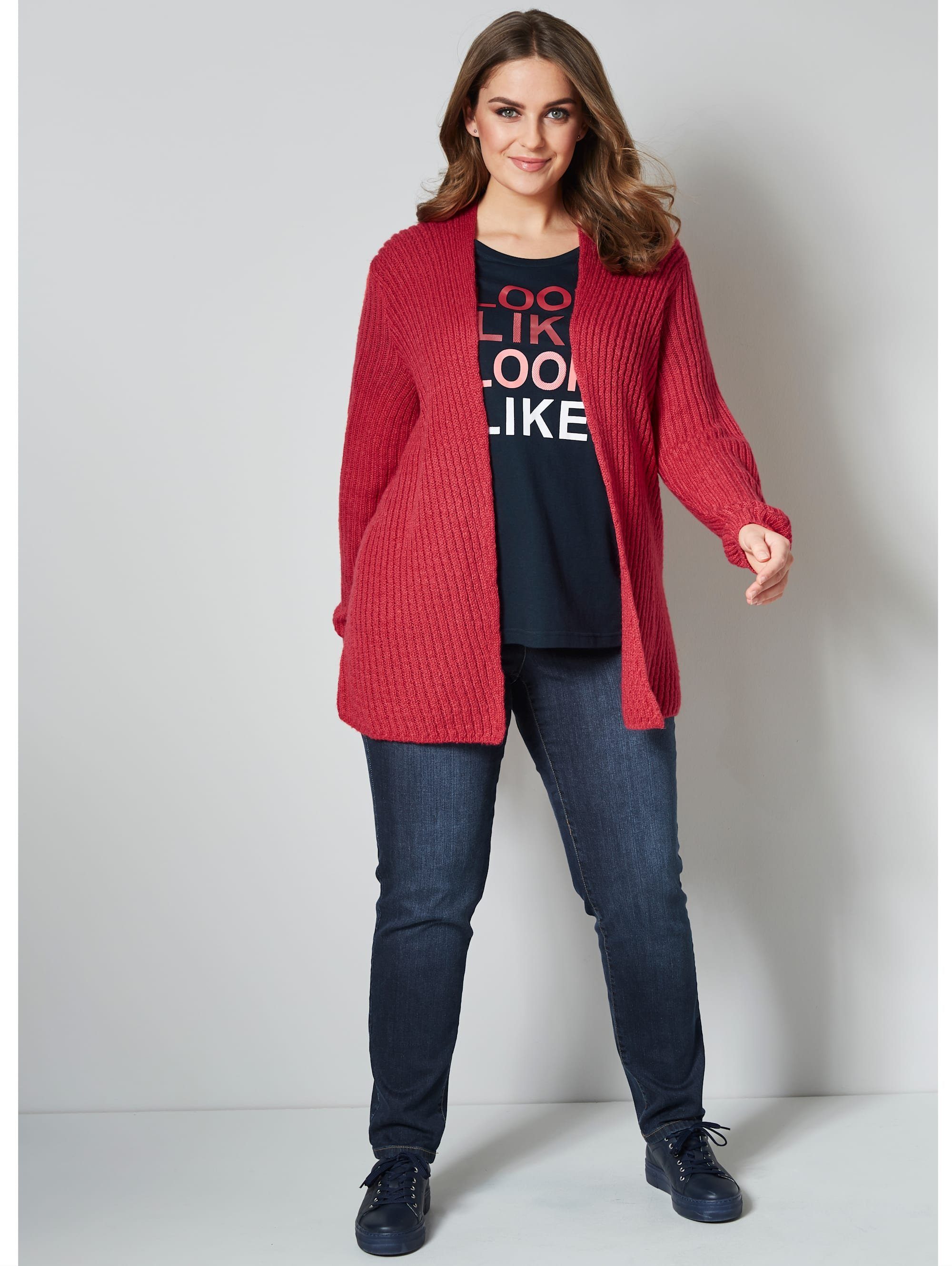 Janet And Joyce By Happy Size Strickjacke In Rippenstrick Online Kaufen