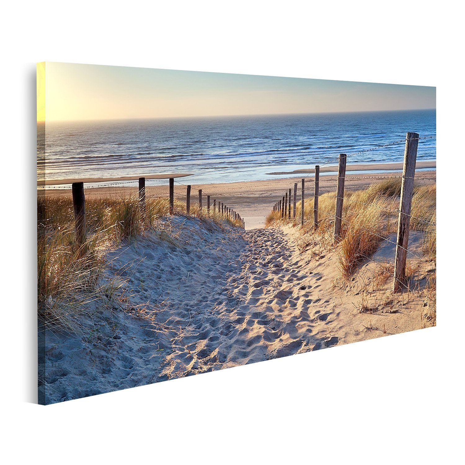 islandburner Leinwandbild Bild auf Leinwand Weg Zum Nordseestrand Bei Goldenem Sonnenuntergang S