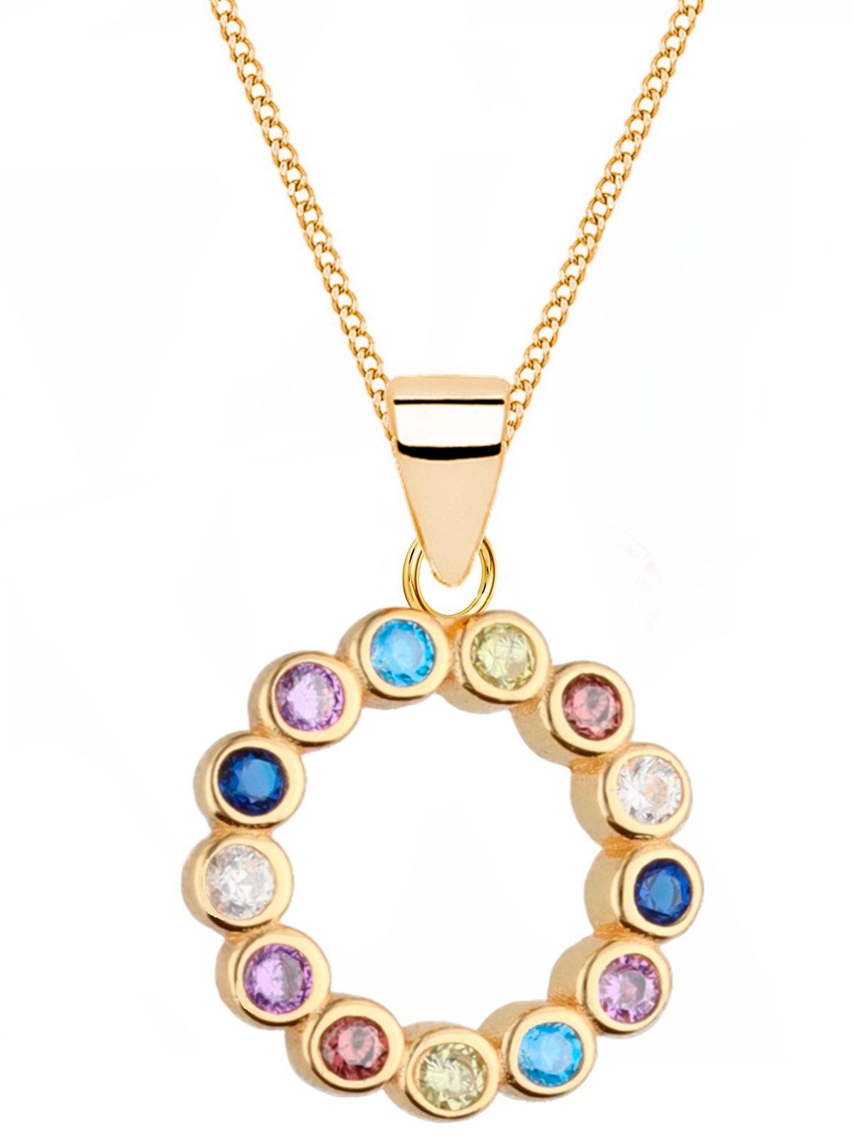 Goldene Hufeisen Kette mit Anhänger Halskette Gold Kreis 925 18K vergoldet mit Zirkonia Anhänger ...