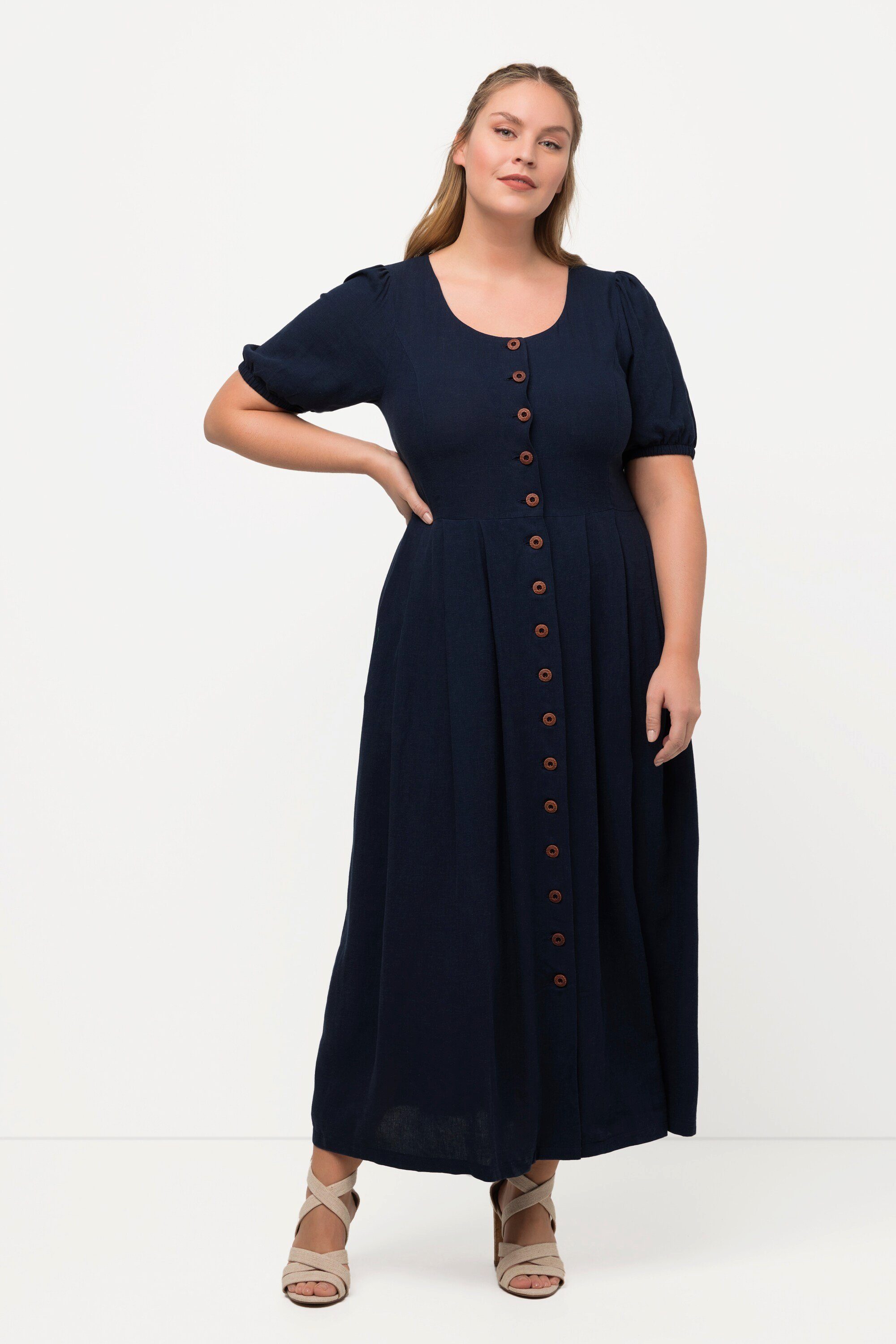 Ulla Popken Jerseykleid Landhauskleid Leinenmix Rundhals Halbarm