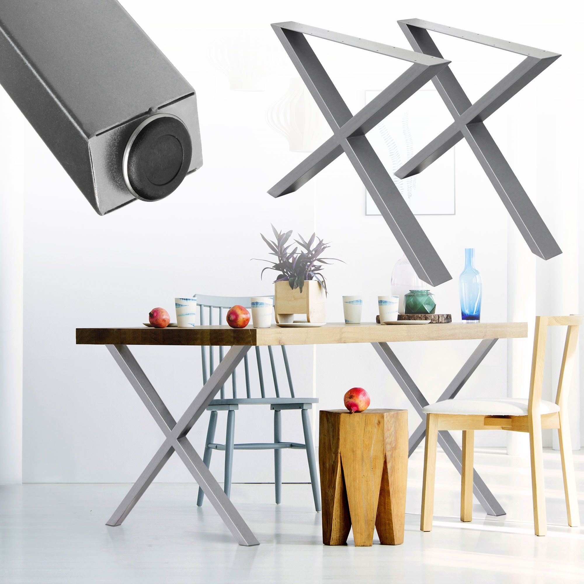 Ecd Germany Tischbein 2er Set Tischfüße X Design Pulverbeschichtete