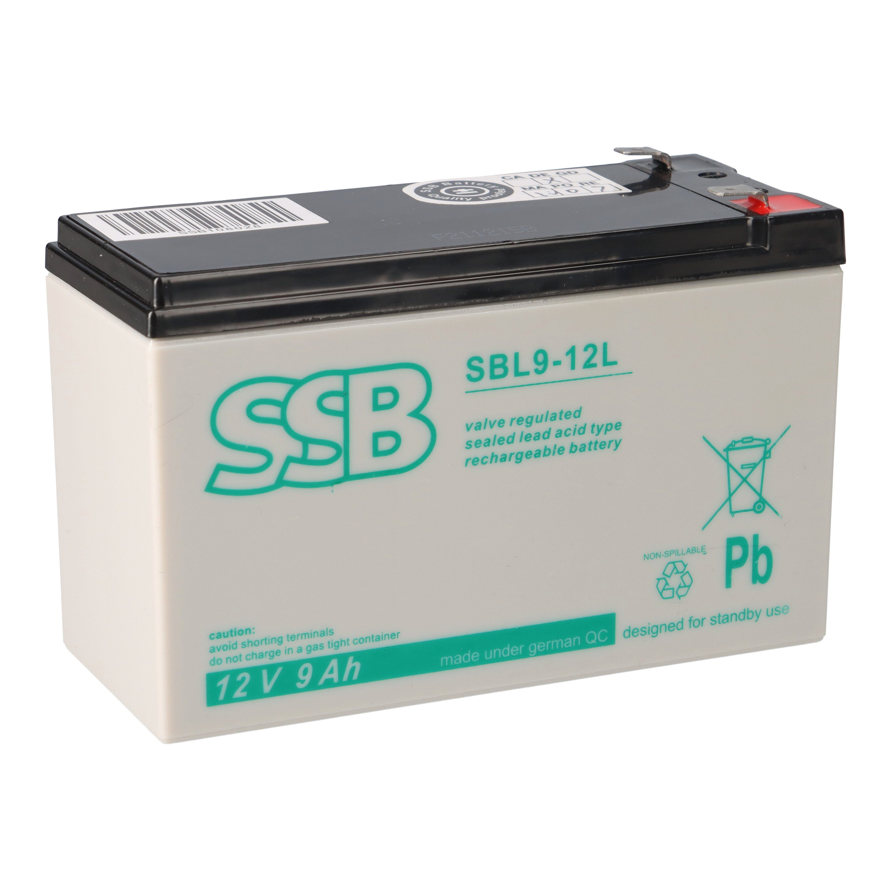 SSB Battery SSB Blei Akku SBL 9-12L AGM Batterie - 12V 9Ah - 6,3mm Faston Bleiakkus