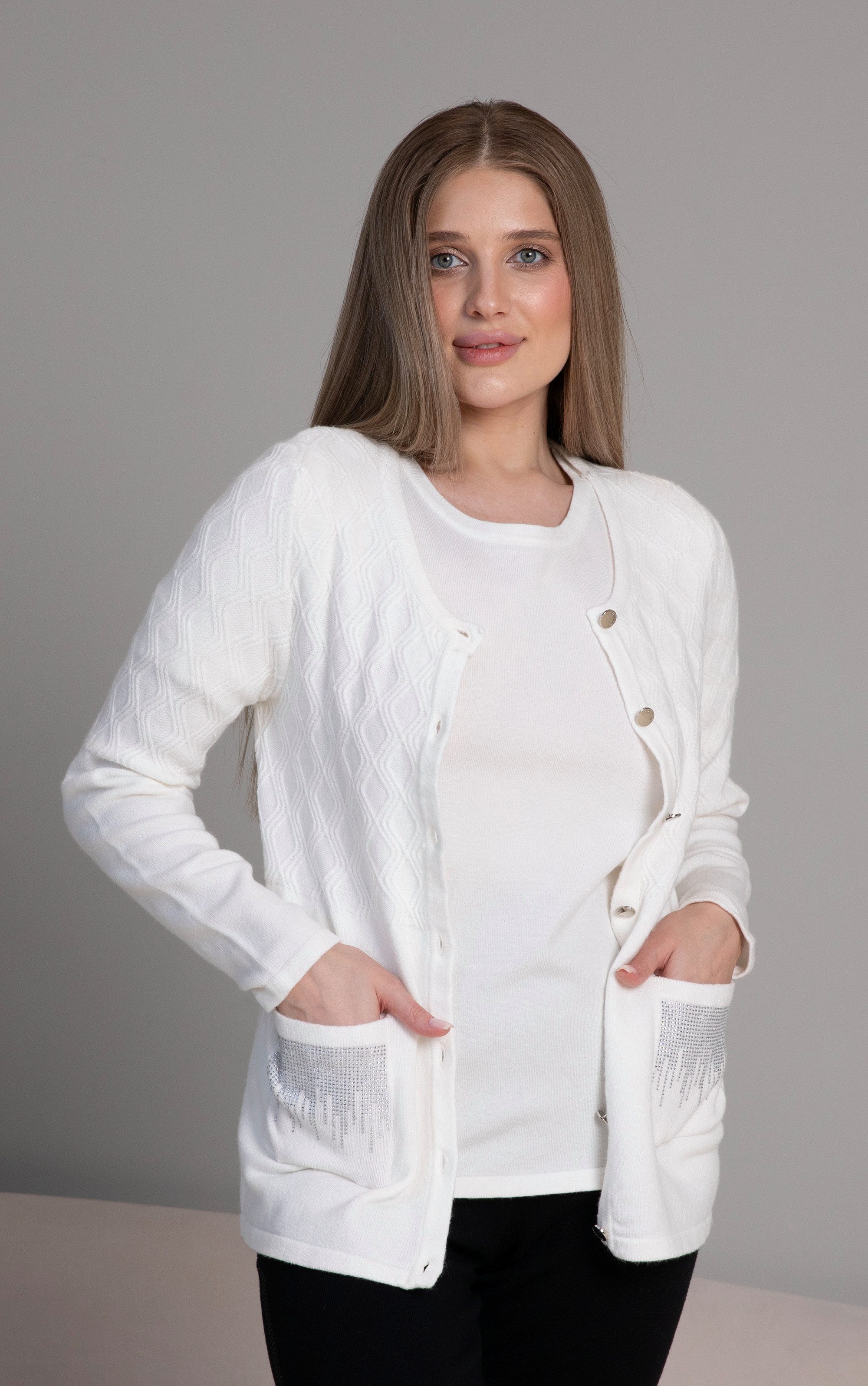 Passioni Strickjacke Twinset Mit Rautenmuster Und Schlichtem Strick