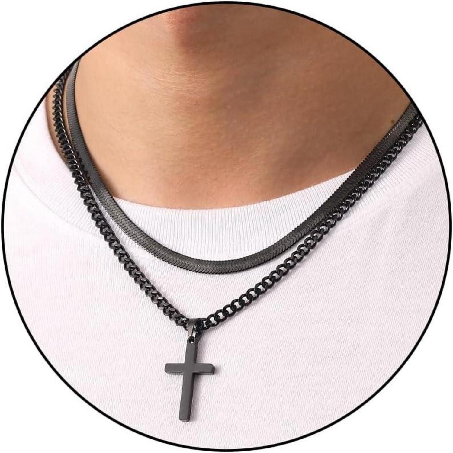 LuxusKollektion Kette und Anhänger Set Kreuz Kette Herren Silber Gold Schwarz Halskette ...