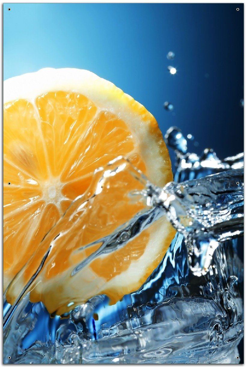 Wallario Sichtschutzzaunmatten Orange In Spritzigem Wasser Vor Blauem