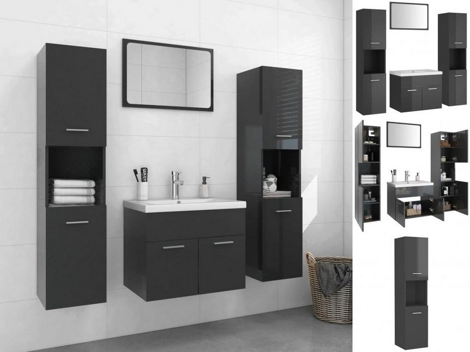 Vidaxl Badezimmer Set Badmöbel Set Hochglanz Grau Spanplatte