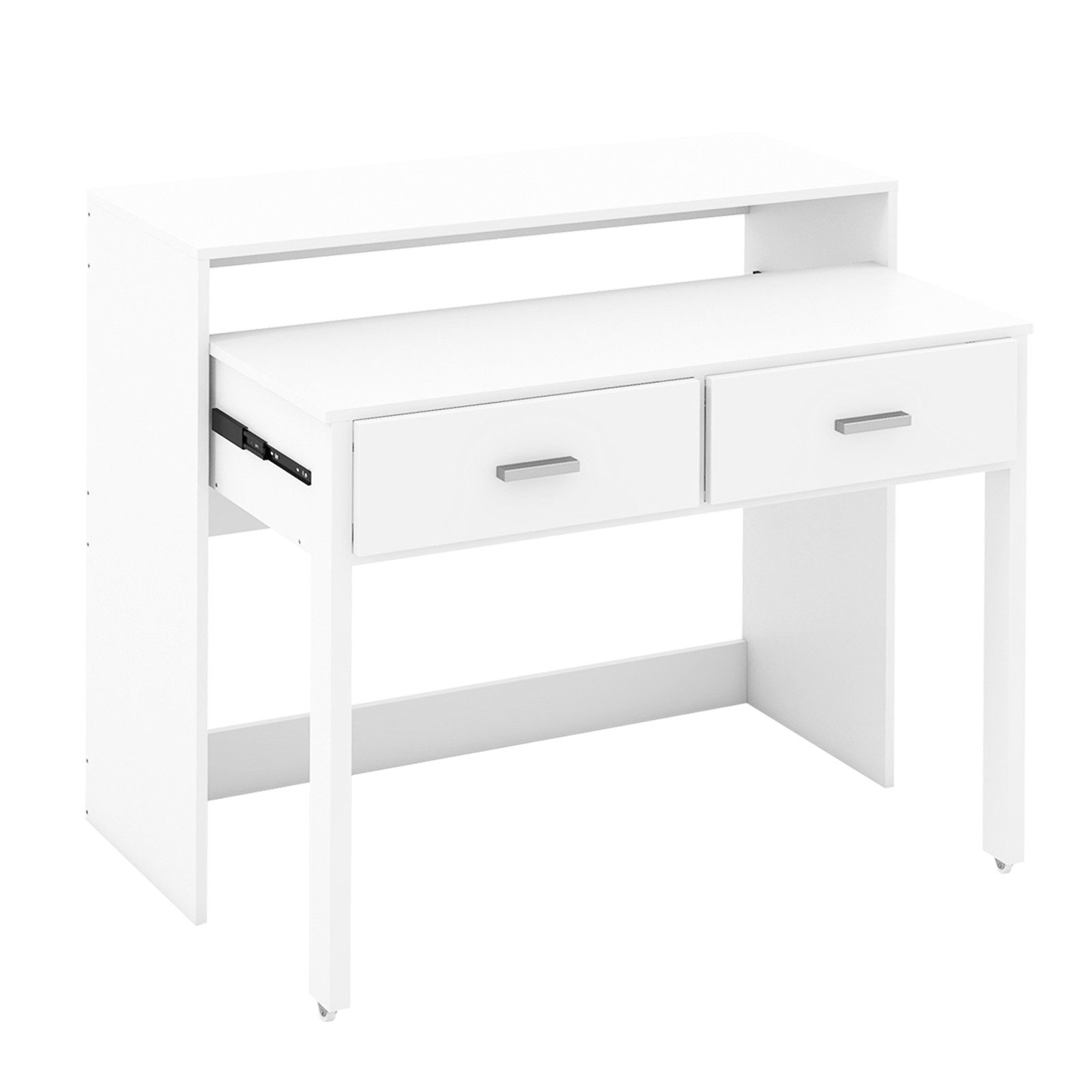 Costway Schreibtisch Ausziehbar Mit 2 Schubladen Monitorablage And Rollen