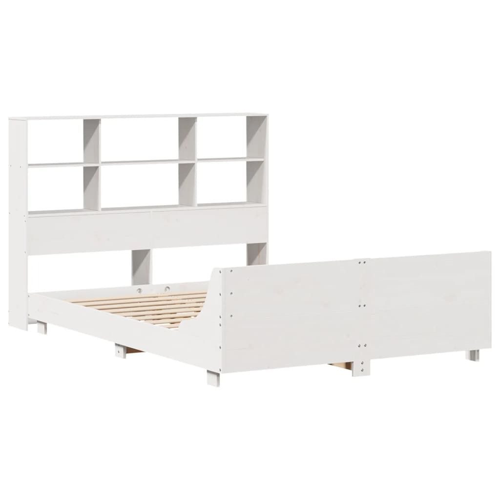vidaXL Bett Massivholzbett mit Regal ohne Matratze Weiß 140x200 cm