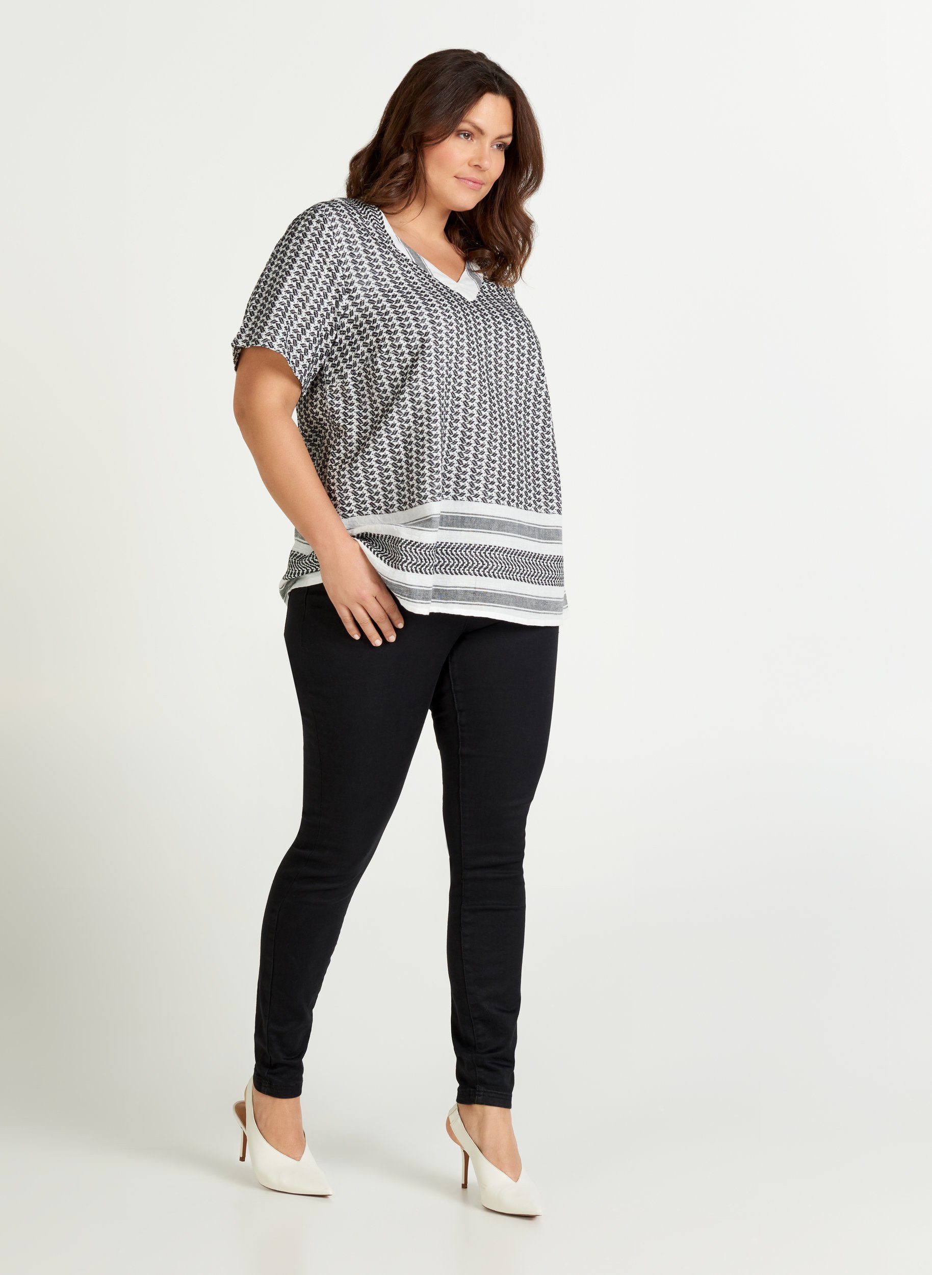 Zizzi Kurzarmbluse Große Größen Damen Bluse Mit Pali Print Und V