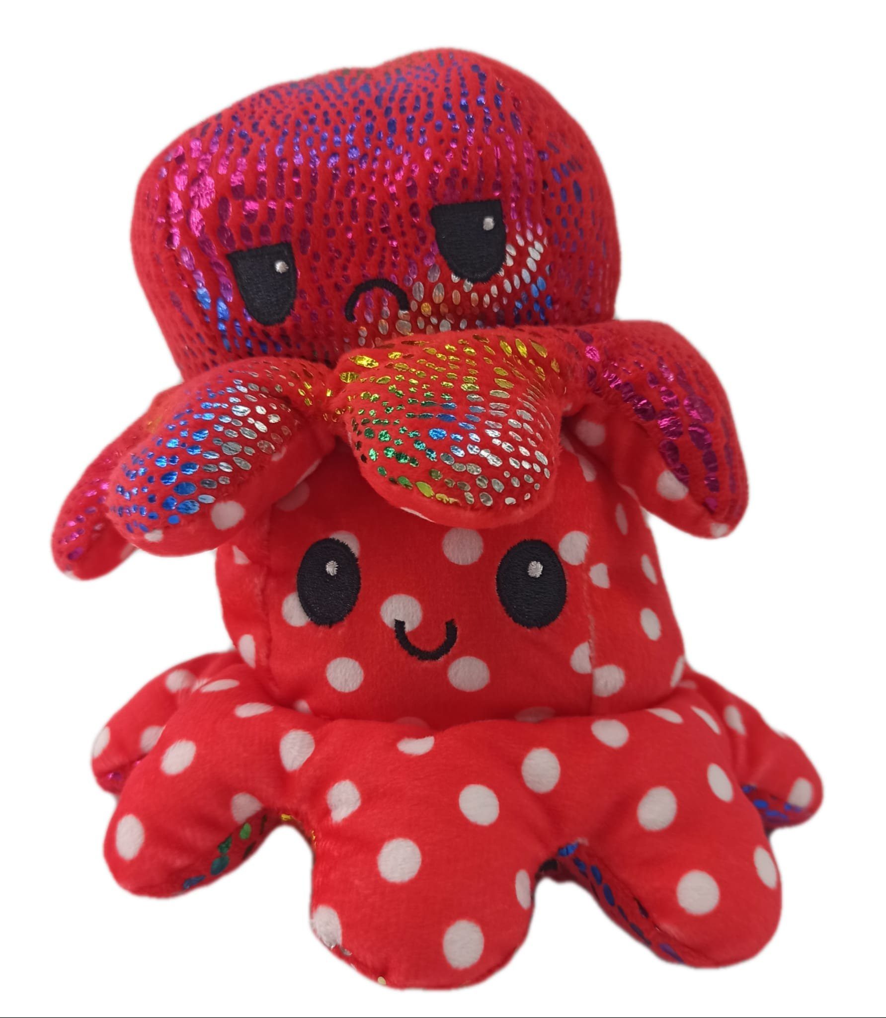 Soma Kuscheltier Oktopus Glitzer Punkte Rot 20cm Reversible Kuscheltier