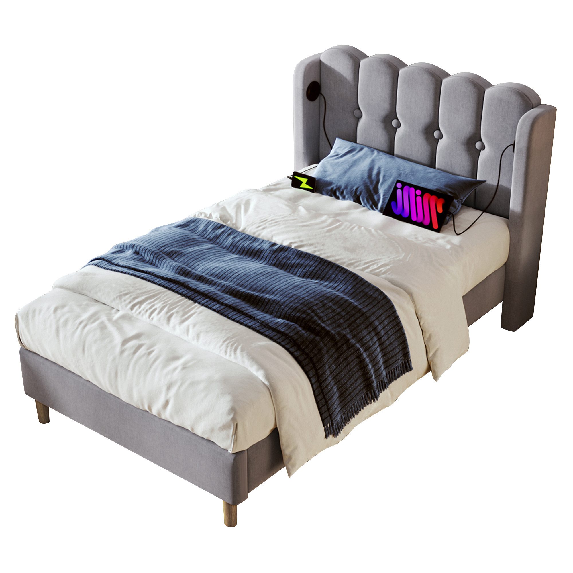 Redom Polsterbett Einzelbett Mit Usb Typ C Ladefunktion 90 X 200 Cm
