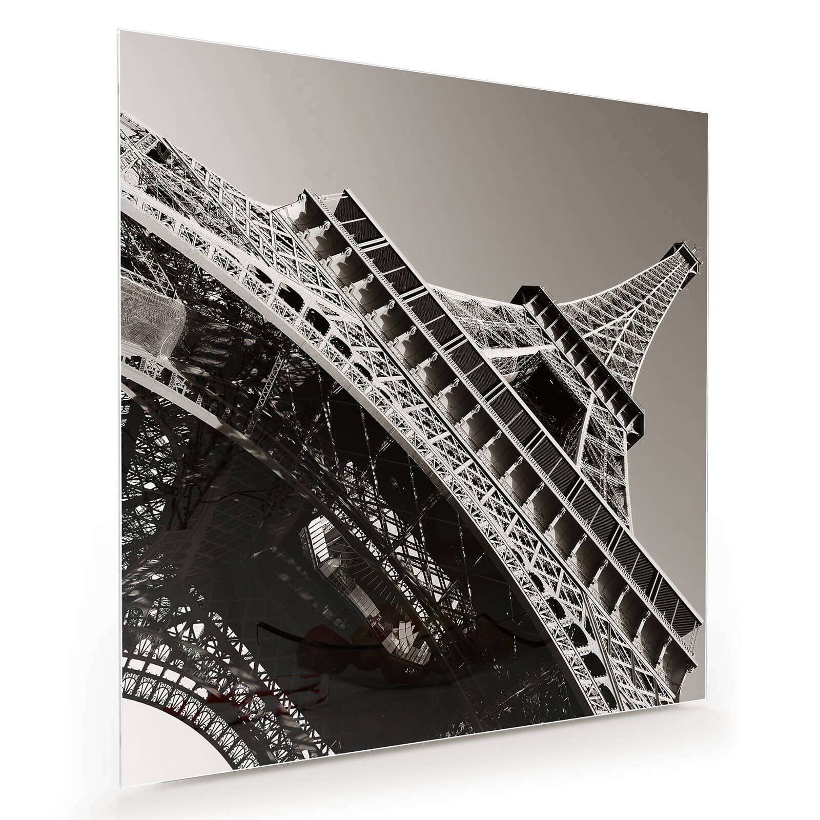 Primedeco Glasbild Wandbild Quadratisch Eiffelturm Nahansicht Mit