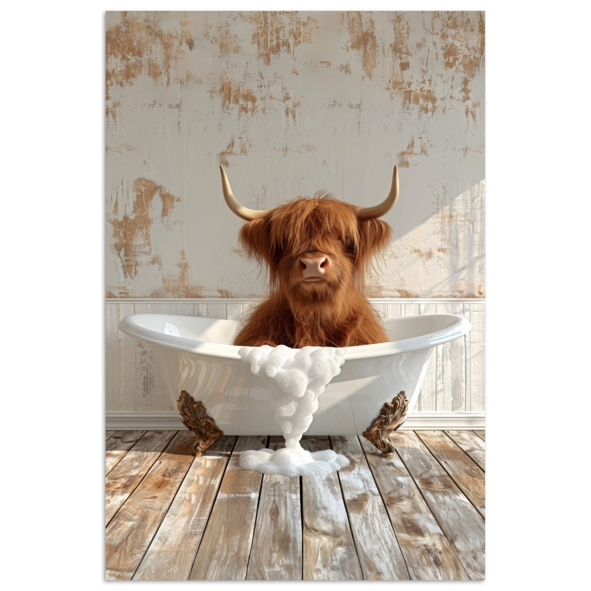 MuchoWow Poster Schottischer Highlander - Badewanne - Vintage - Kuh, (1 St), Poster ohne Rahmen ...