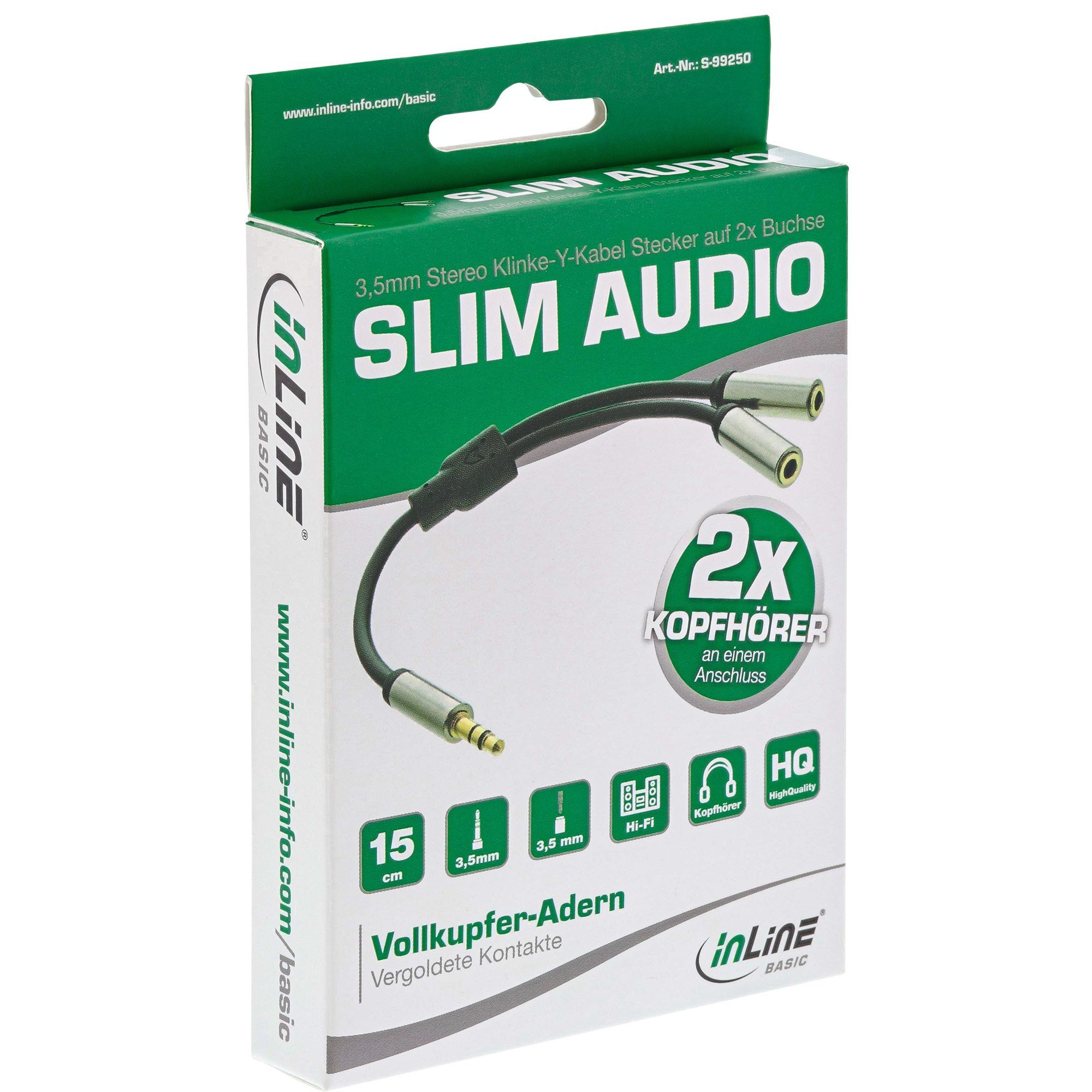 Inline InLine® Basic Slim Audio Y-Kabel 3,5mm Klinke ST an 2x BU, 0,15m ...